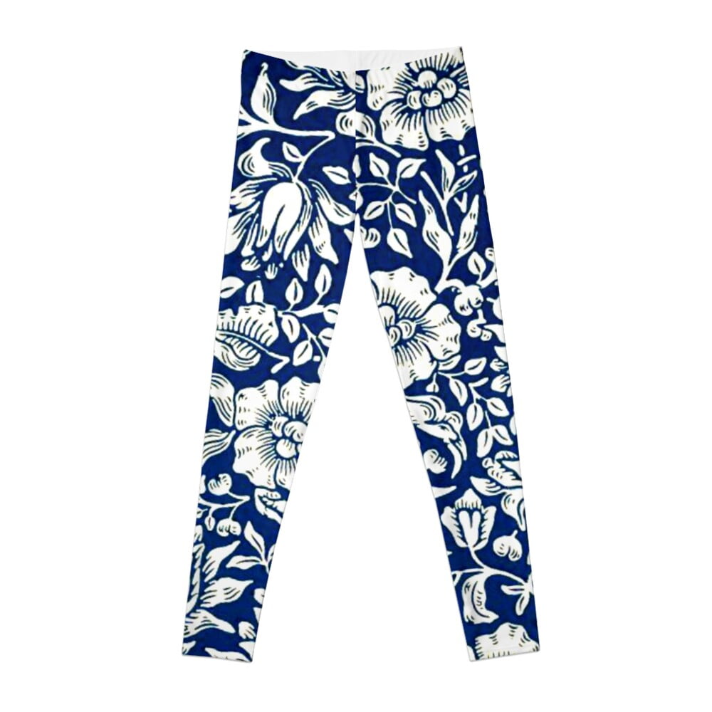 Blue Mallow Vintage Blue and White Floral Pattern Leggings woman gym ...