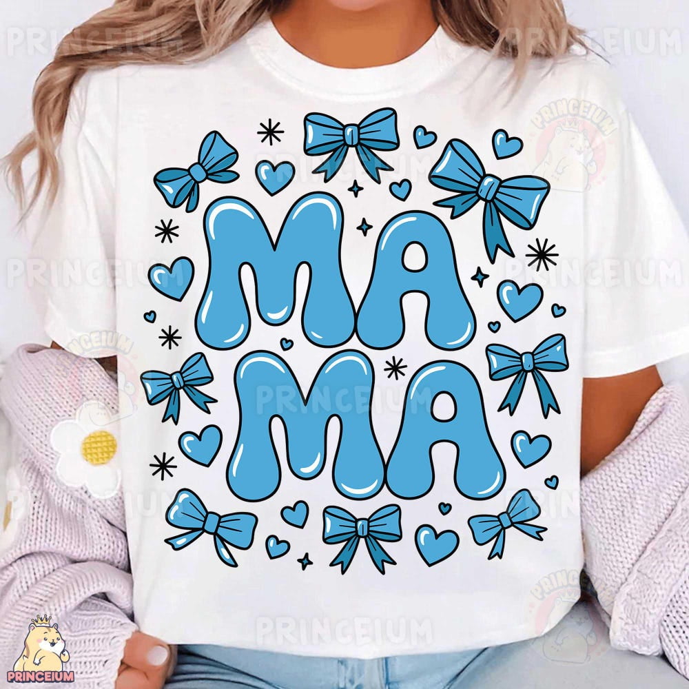 Blue Mama Shirt, Cute, Mother'S Day Shirt, Retro Bow Heart Printable ...