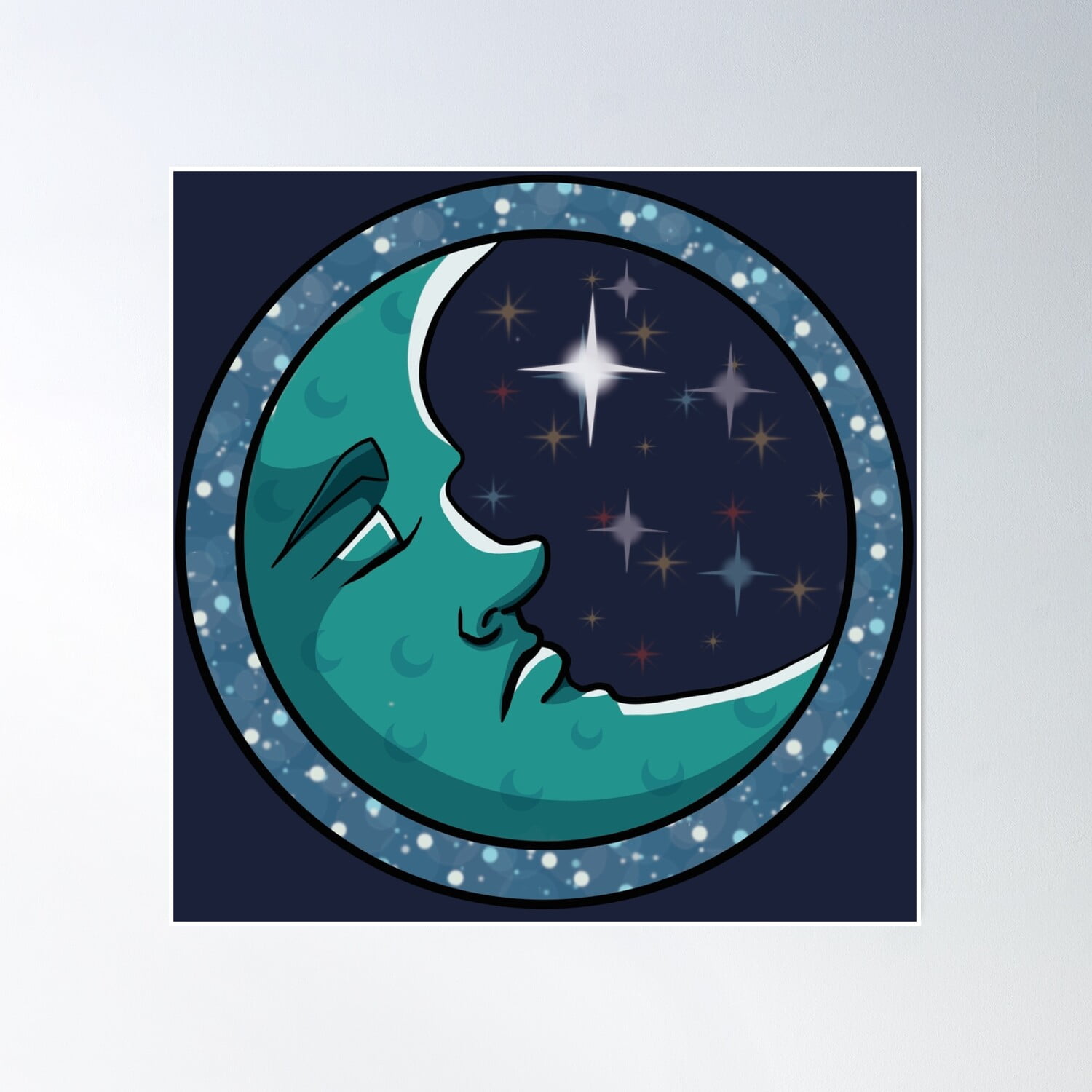 Blue Man Face Crescent Moon Poster Wall Art, Modern Wall Decor, 16x16 ...