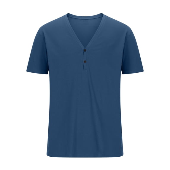 Blue Man Tops Short Sleeve Blouses for Man V Neck Basic Fall Summer ...