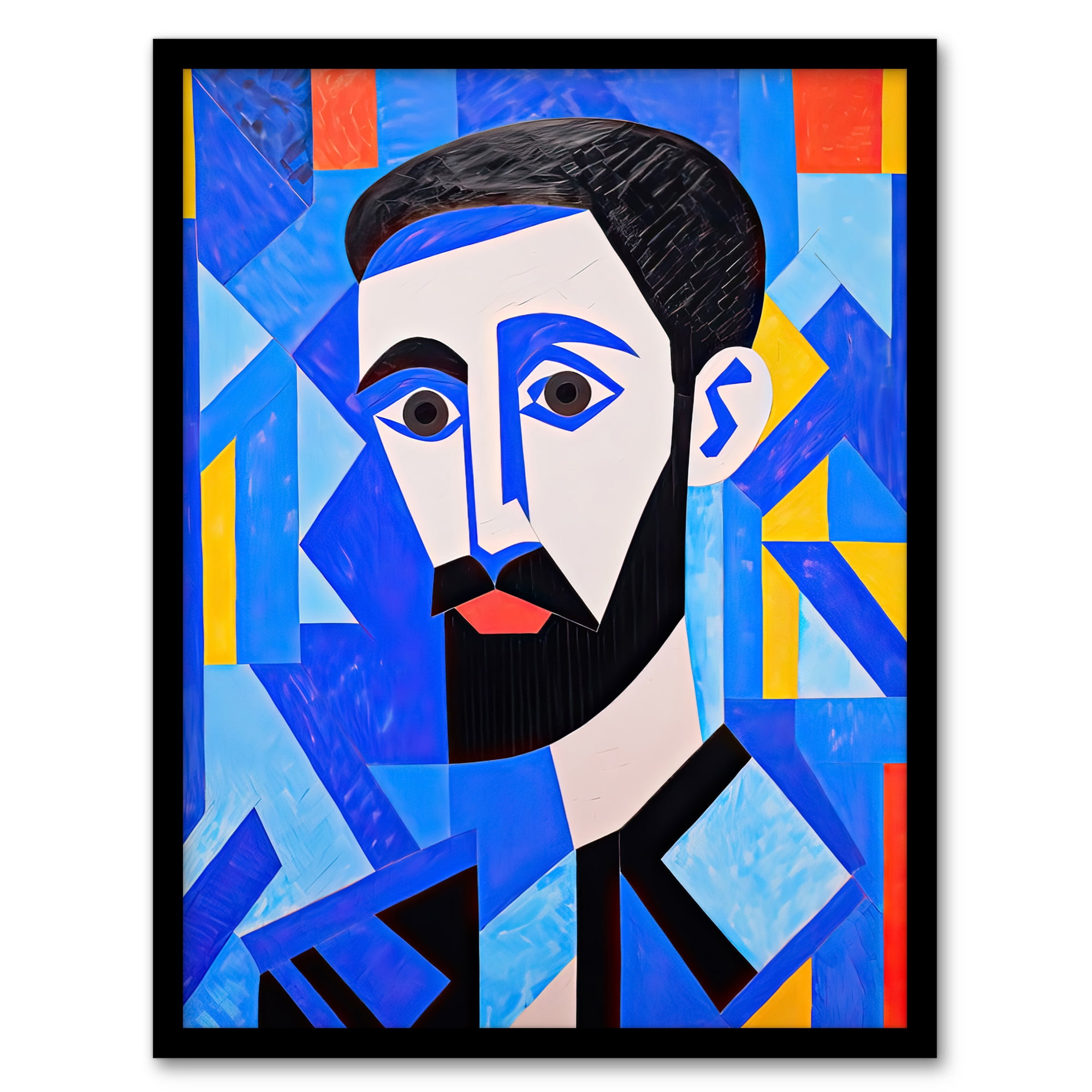 Blue Man Vibrant Abstract Oil Painting Young Male with Beard Cubist ...