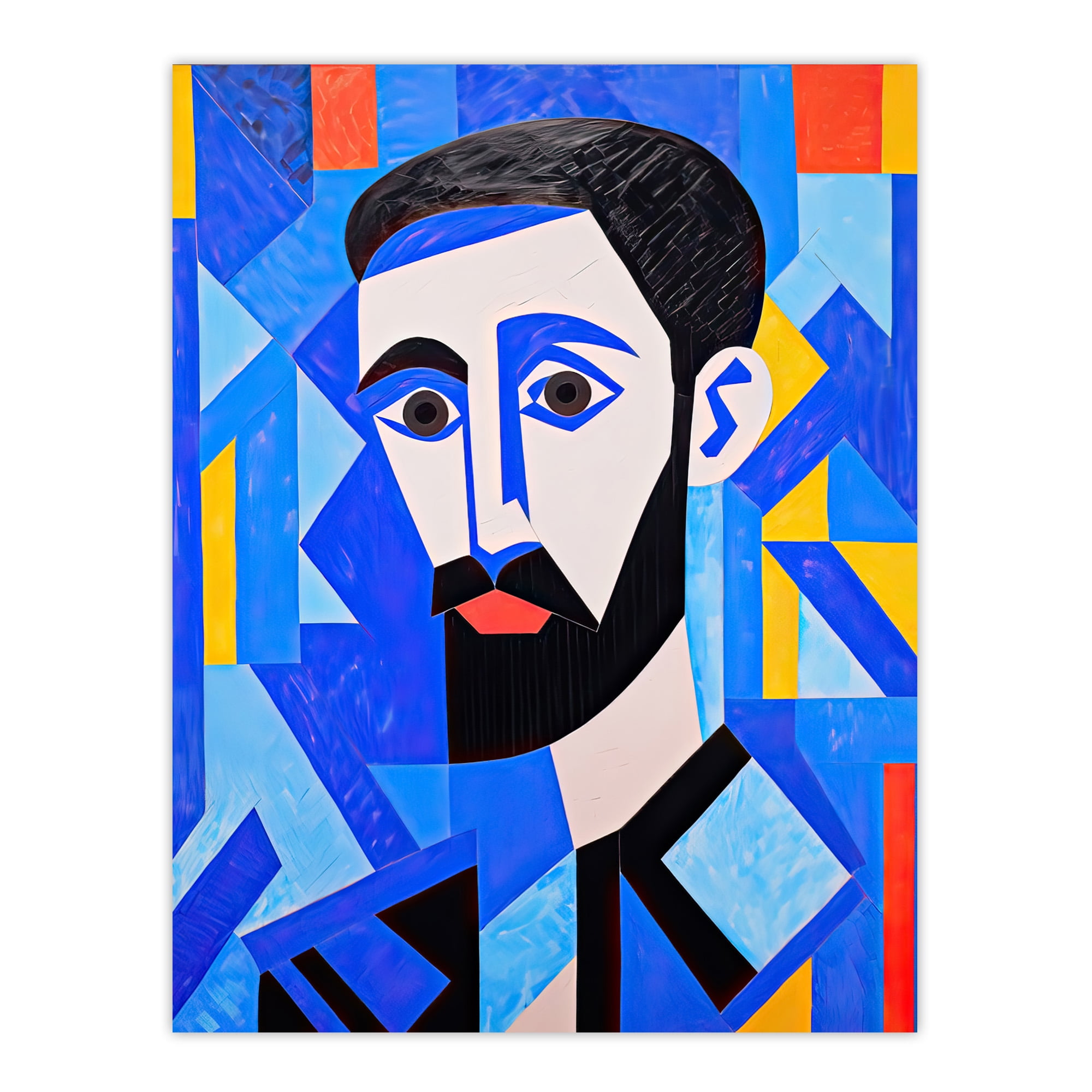 Blue Man Vibrant Abstract Oil Painting Young Male with Beard Cubist ...