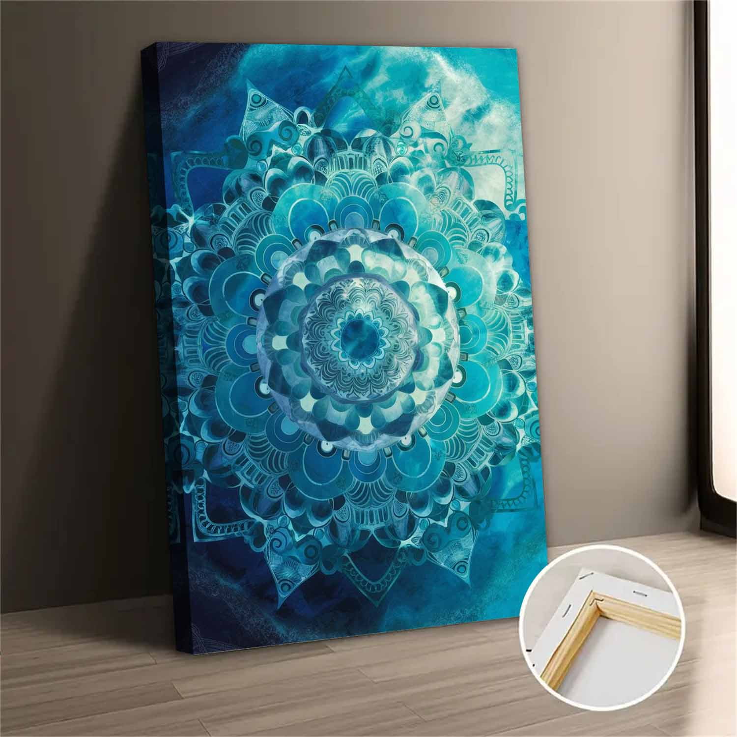 Blue Mandala Canvas Wall Art Print For Bedroom Living Room Decor ...