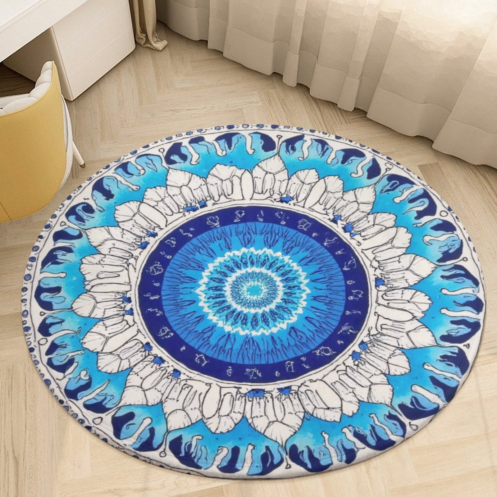 Blue Mandala Floral Art Print Round Area Rugs for Bedroom Living Room ...