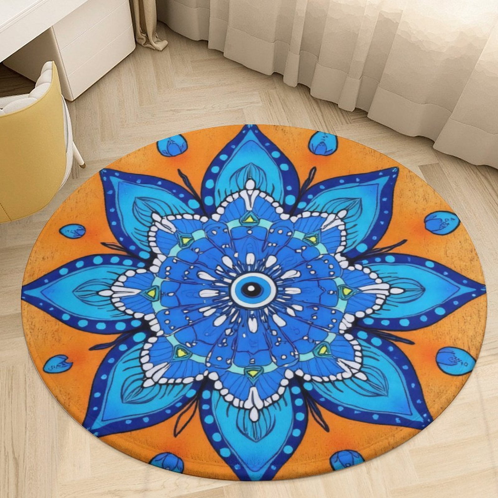 Blue Mandala Floral Art Round Area Rugs for Bedroom Living Room, 3FT ...