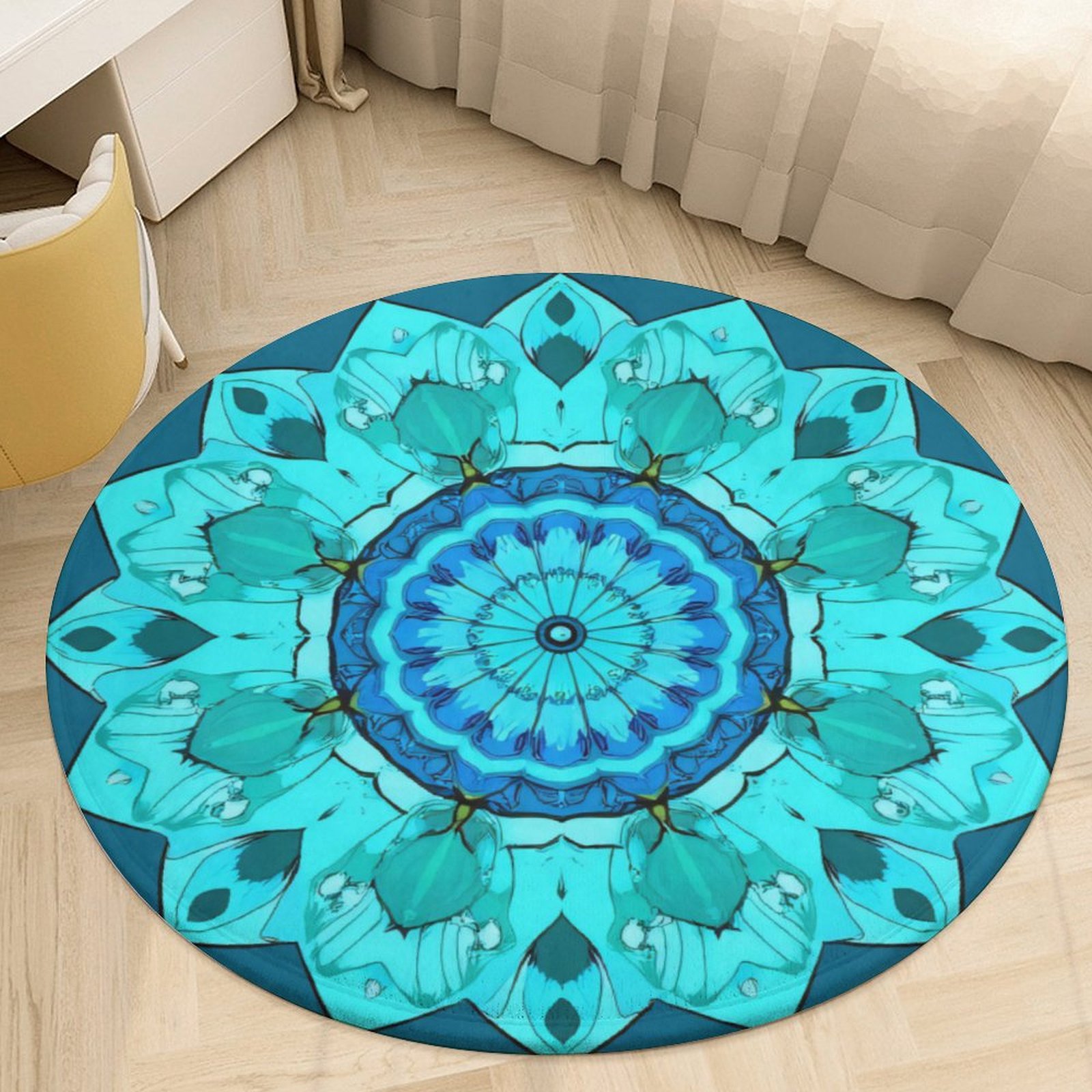 Blue Mandala Floral Design Round Area Rugs for Bedroom Living Room, 5FT ...