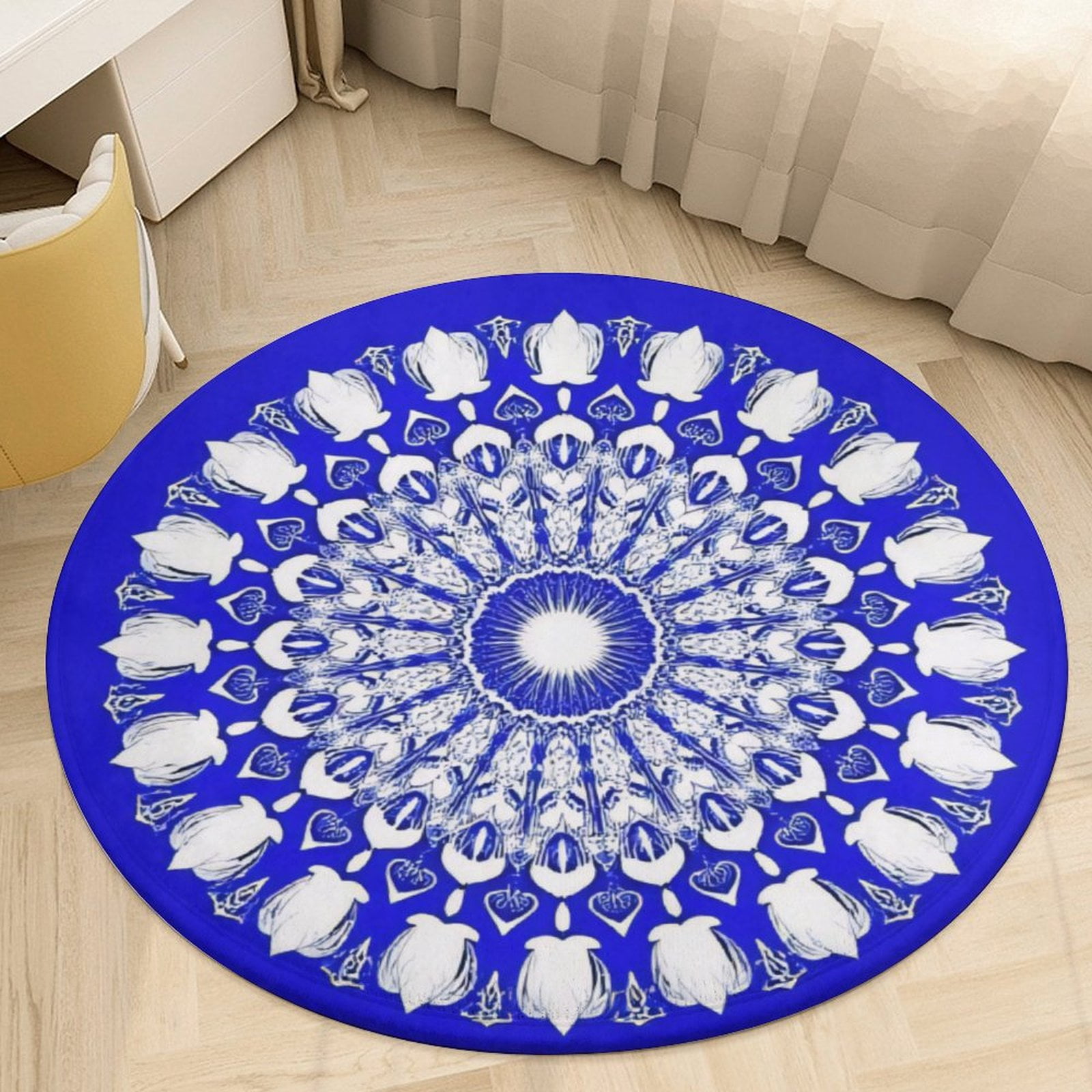 Blue Mandala Floral Pattern Round Area Rugs for Bedroom Living Room ...