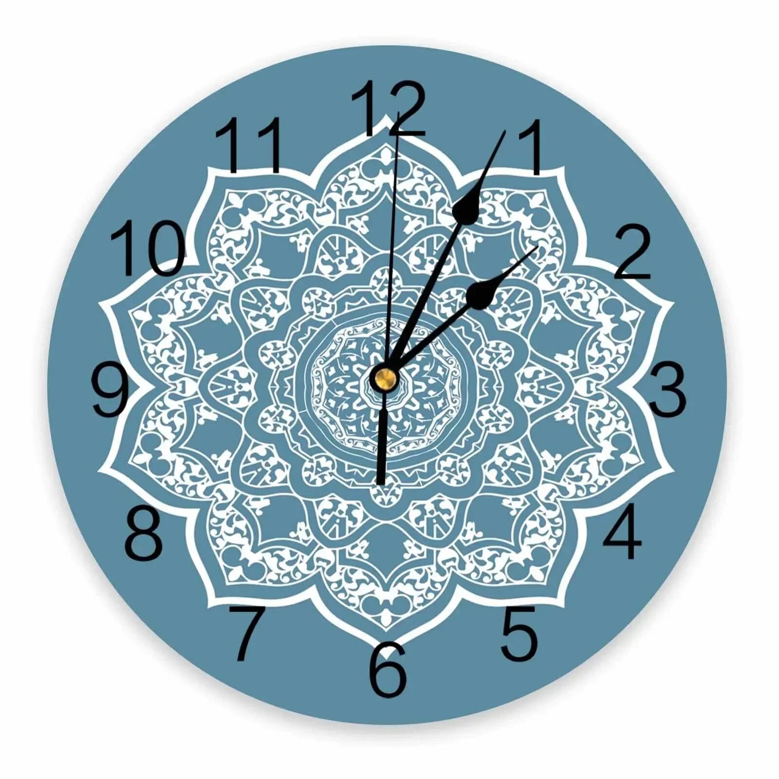Blue Mandala Flowers Decorative Round Wall Clock Arabic Numerals Design ...