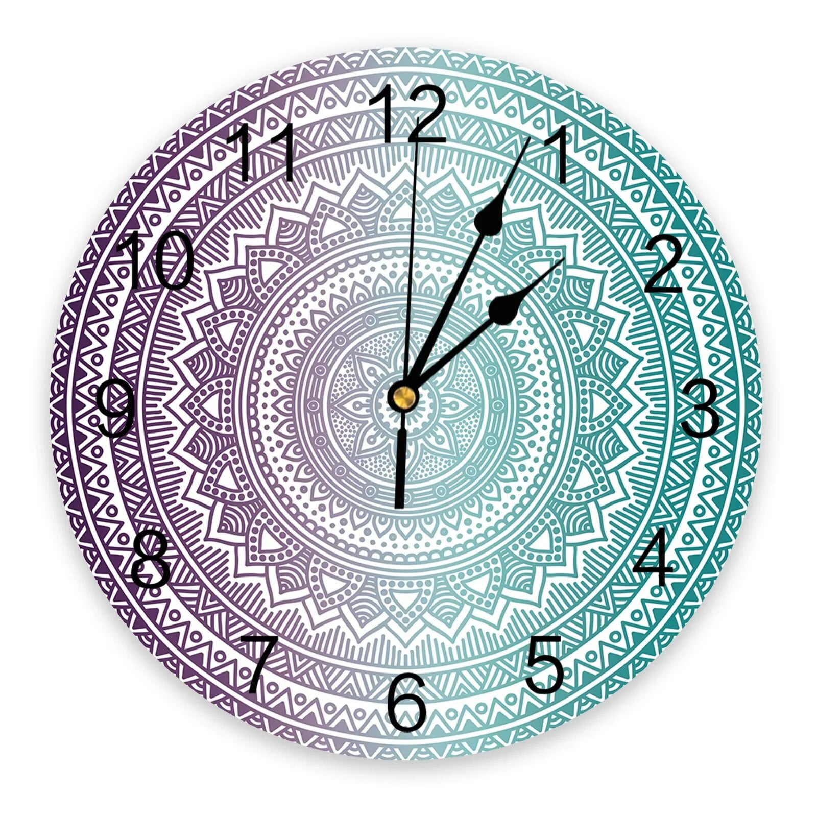 Blue Mandala Flowers Decorative Round Wall Clock Arabic Numerals Design ...
