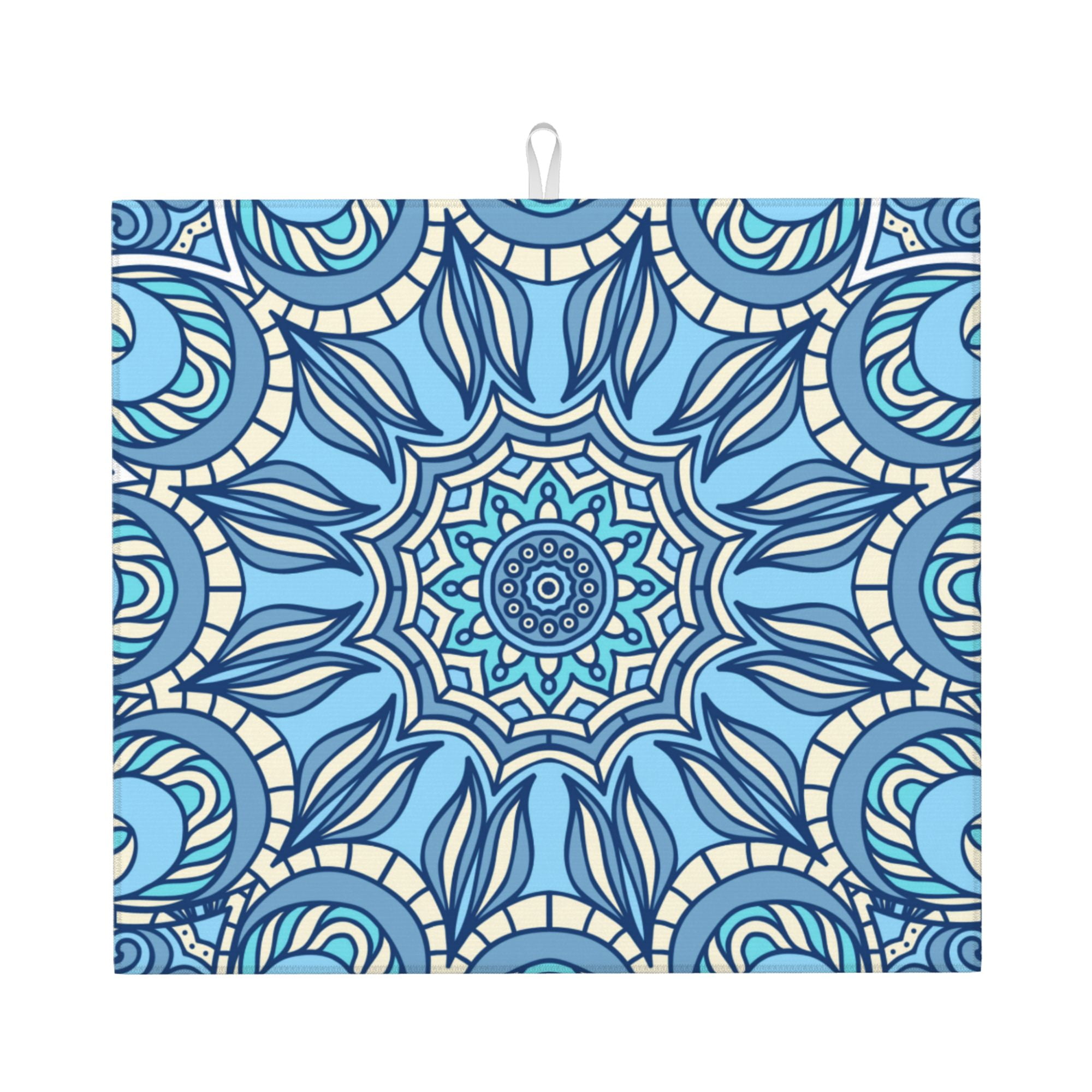 Blue Mandala Seamless Pattern Microfiber Kitchen Counter Mat,Dish ...