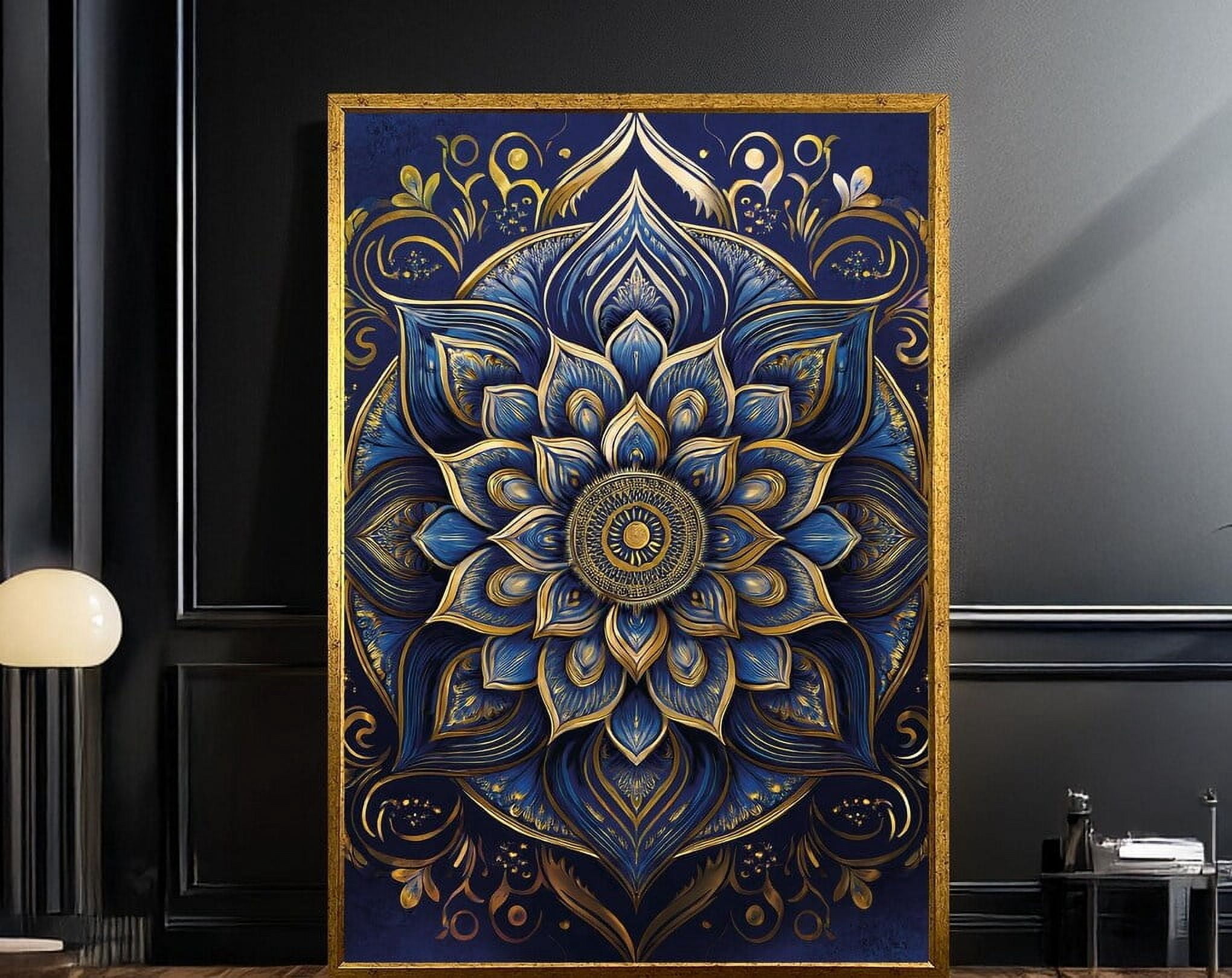 Blue Mandala Wall Art – Boho Gold Sacred Geometry Print, Framed Option ...