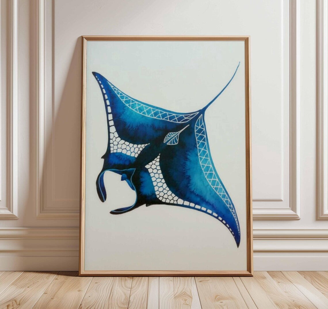 Blue Manta Ray Ocean Marine Life Coastal Decor Beach House Artwork ...