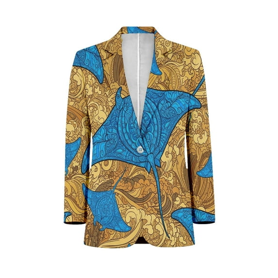 Blue Manta Ray Pattern Men Blazers Slim Clothing Summer Jacket Man ...