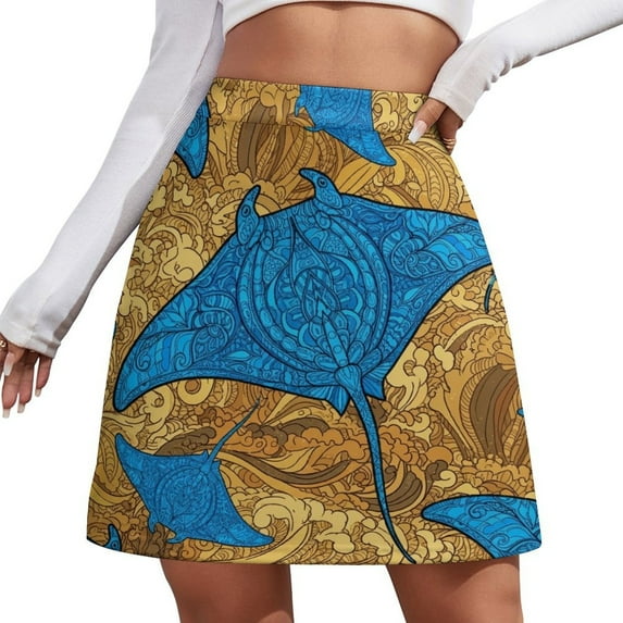 Blue Manta Ray Pattern Women's High Waist Skirt Stretchy Casual Mini ...