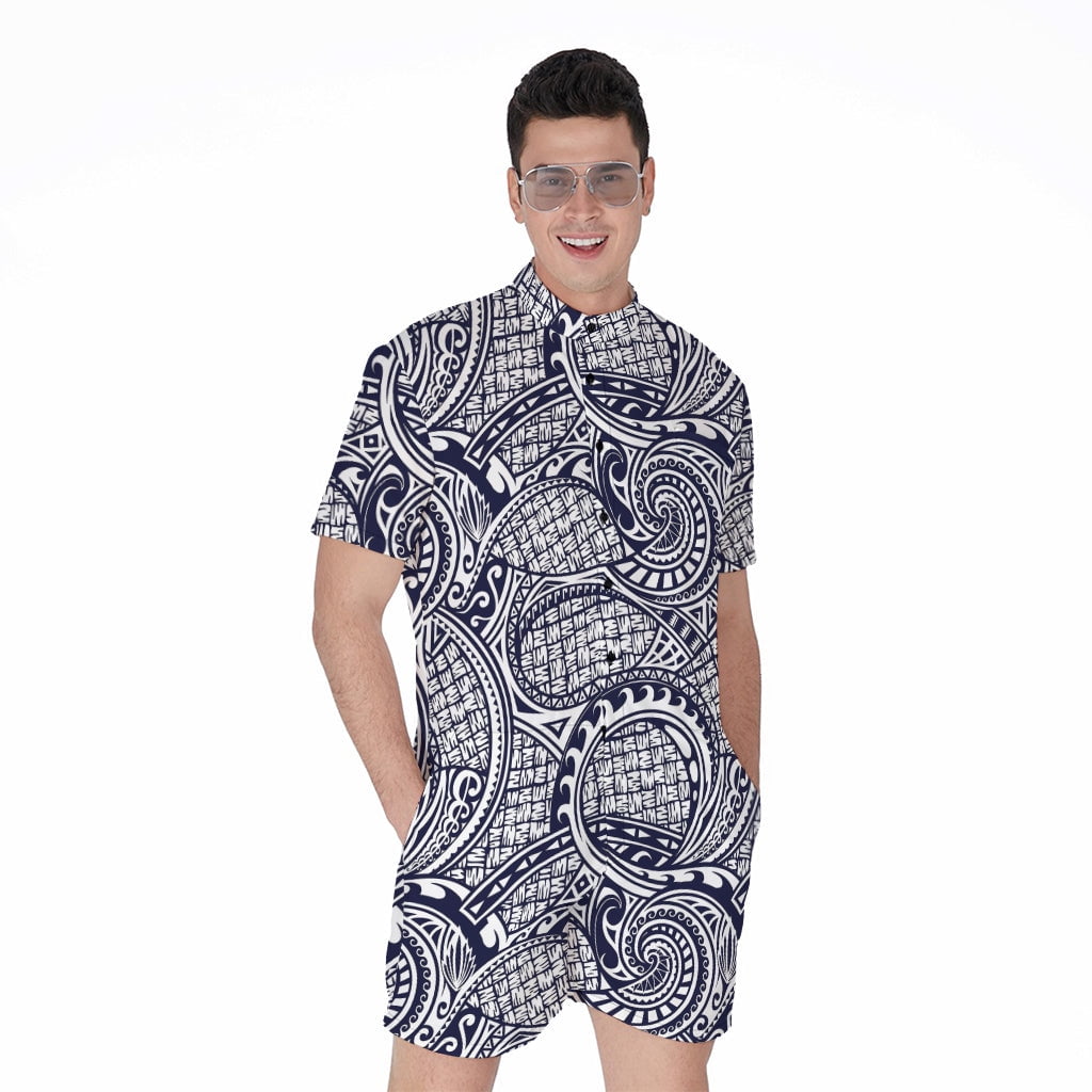 Blue Maori Polynesian Tribal Short Sleeve Men'S Rompers, Polynesian ...