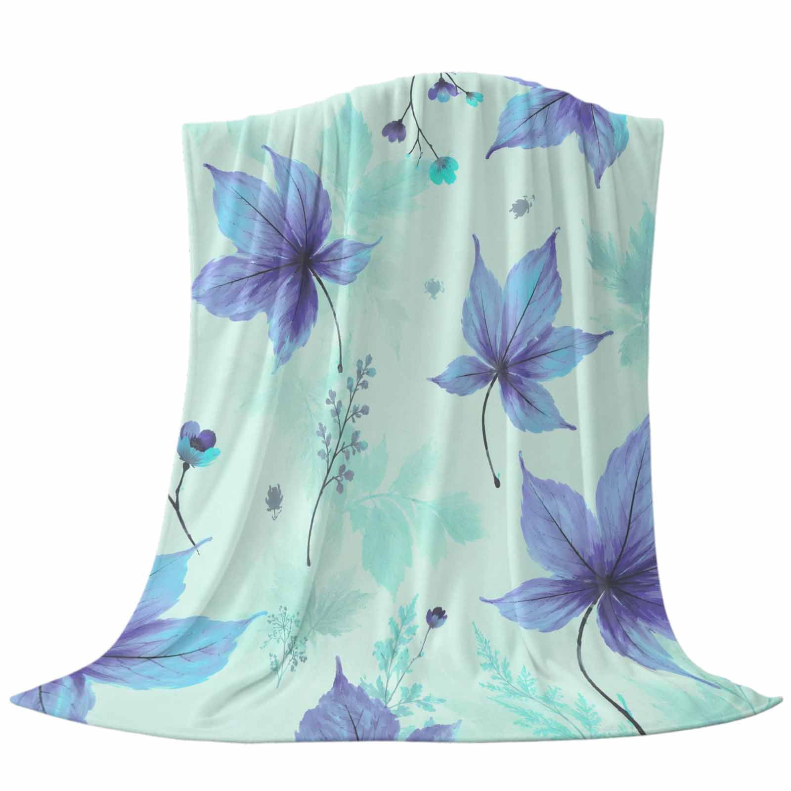 Blue Maple Leaf Throw Flannel Blanket Fall Small Berry Stems ...