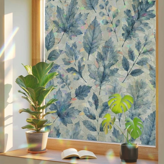 Blue Maple Leaves Fall Window Privacy Film Rainbow Static Cling Stain ...