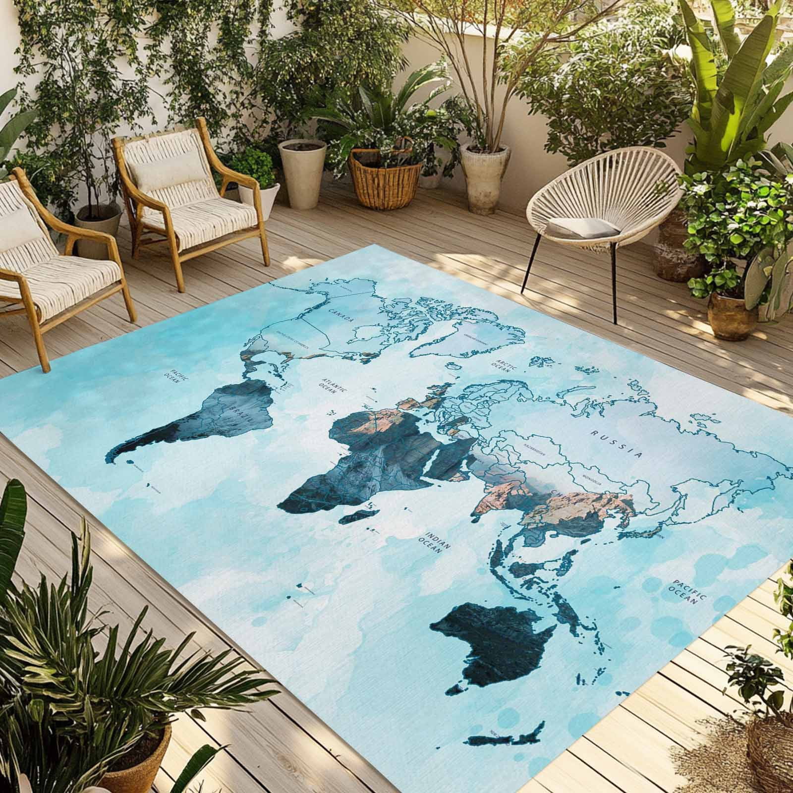 Blue Maps Outdoor Rug 3x5 Ft - Reversible Patio Rug Outdoor Camping ...