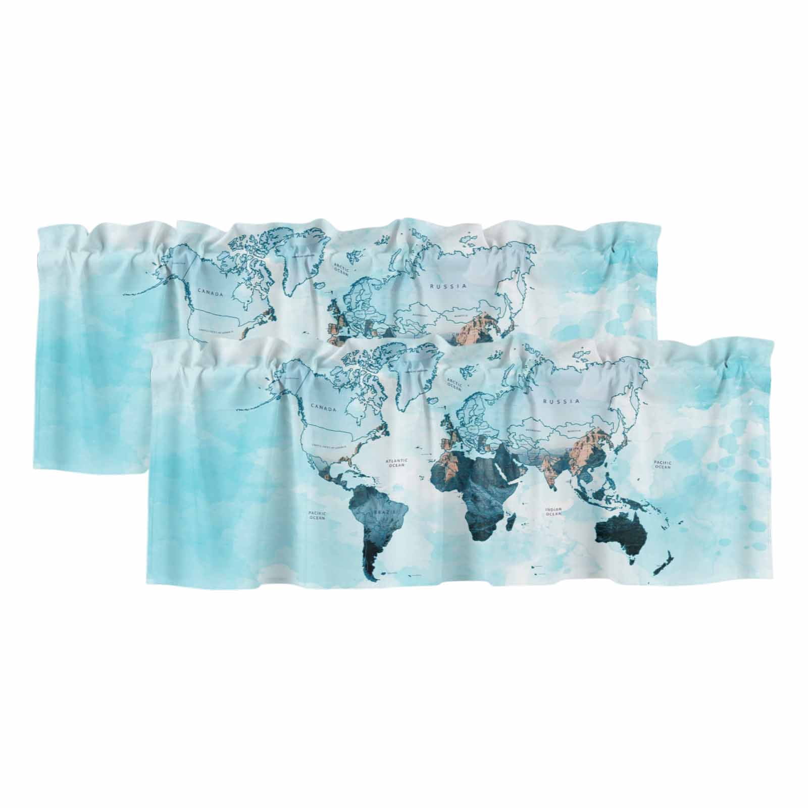 Blue Maps Valances for Windows, Decorative Rod Pocket Window Valance ...