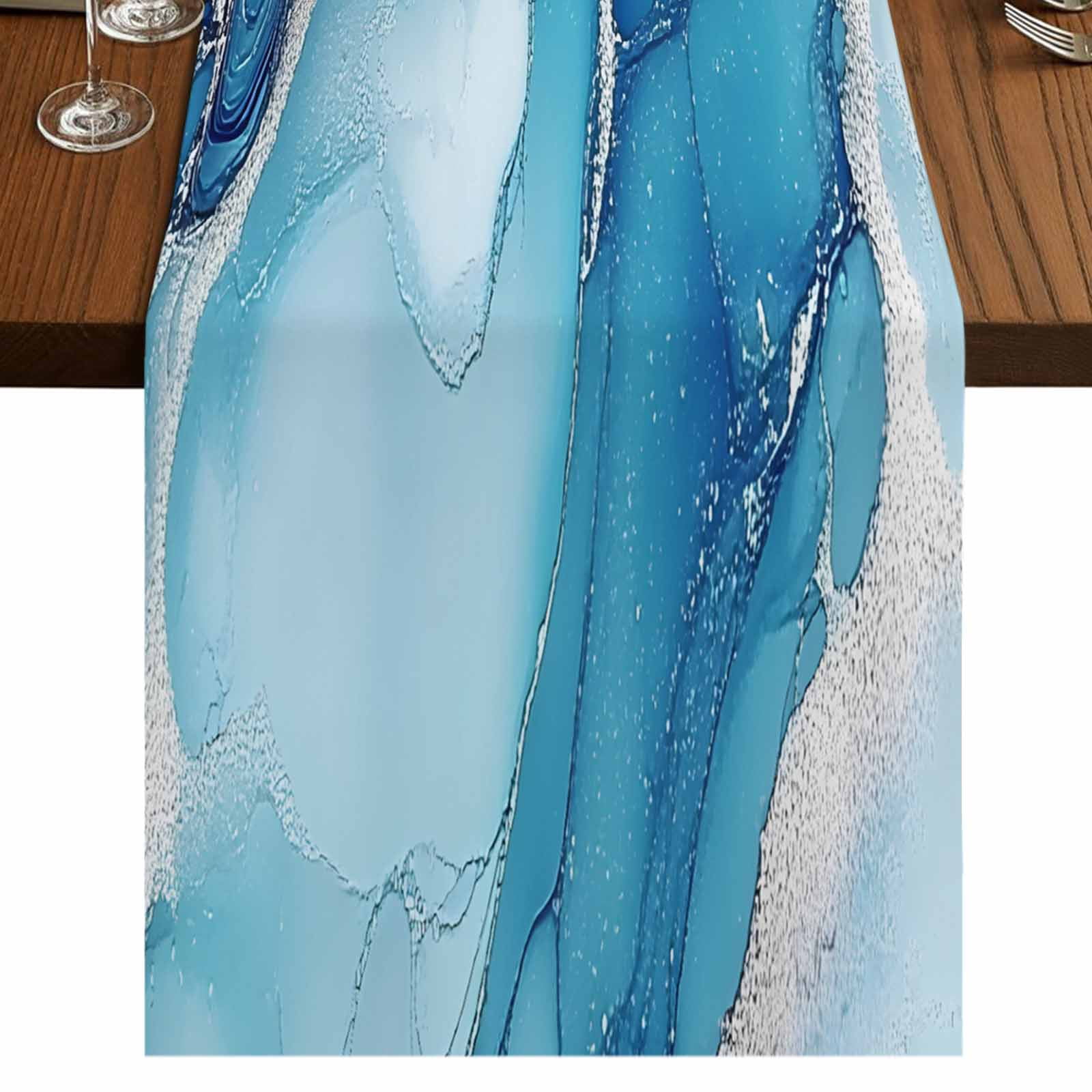 Blue Marble 70 Inch Table Runner, Contemporary Aesthetics Abstract Art ...