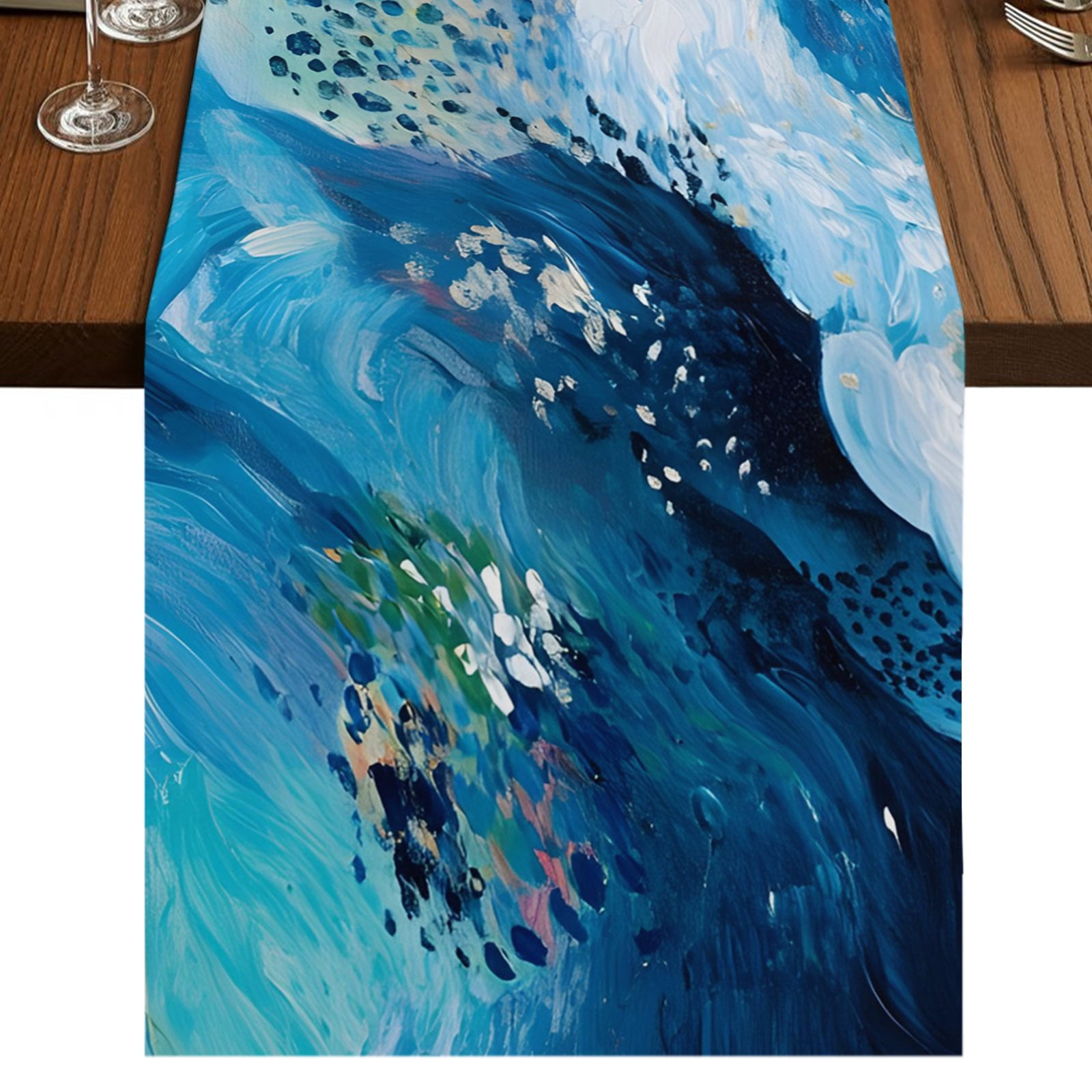 Blue Marble Abstract Burlap Cotton Table Runner 18x72 Inches Long ...