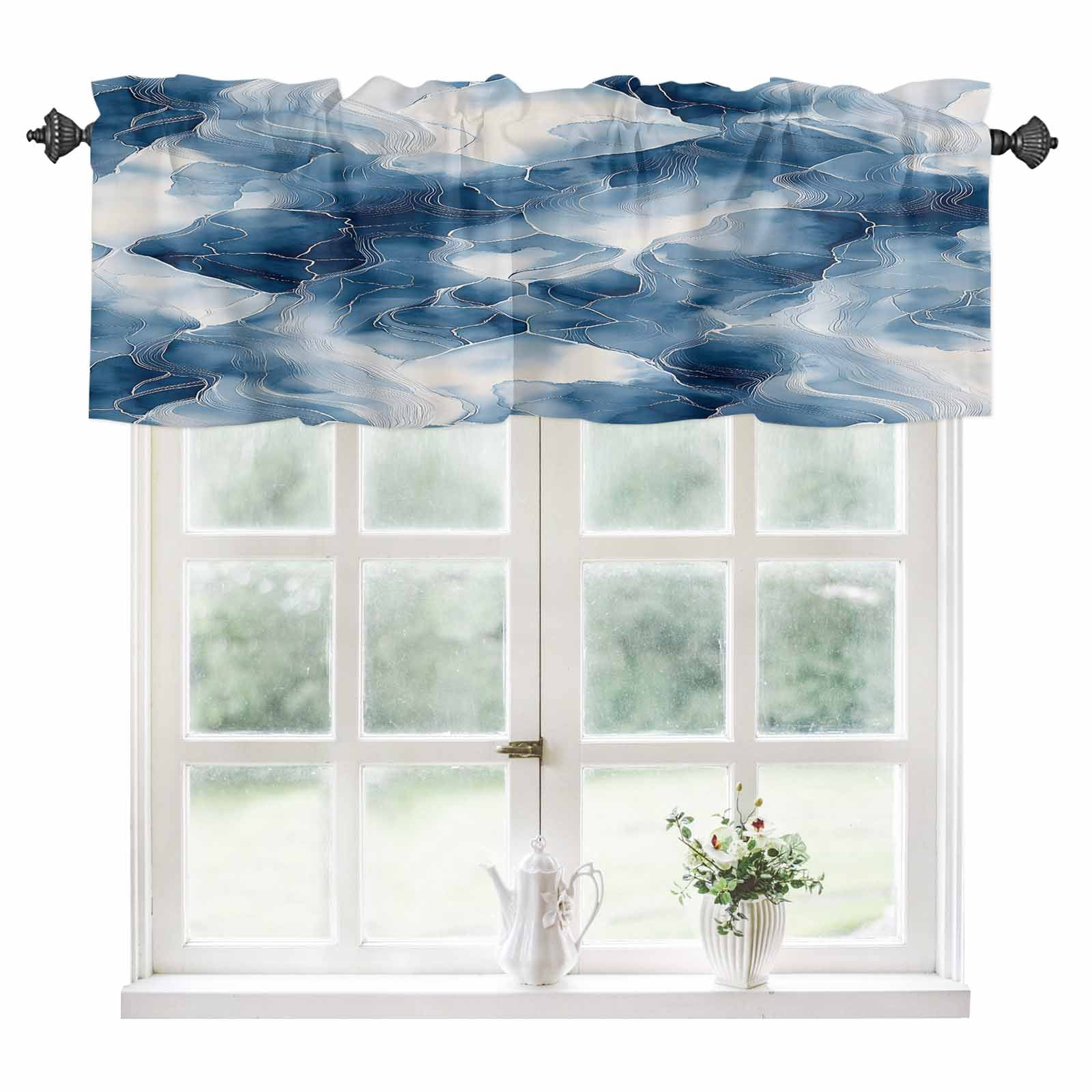 Blue Marble Abstract Kitchen Valances for Windows 60x18 Inch Kitchen ...