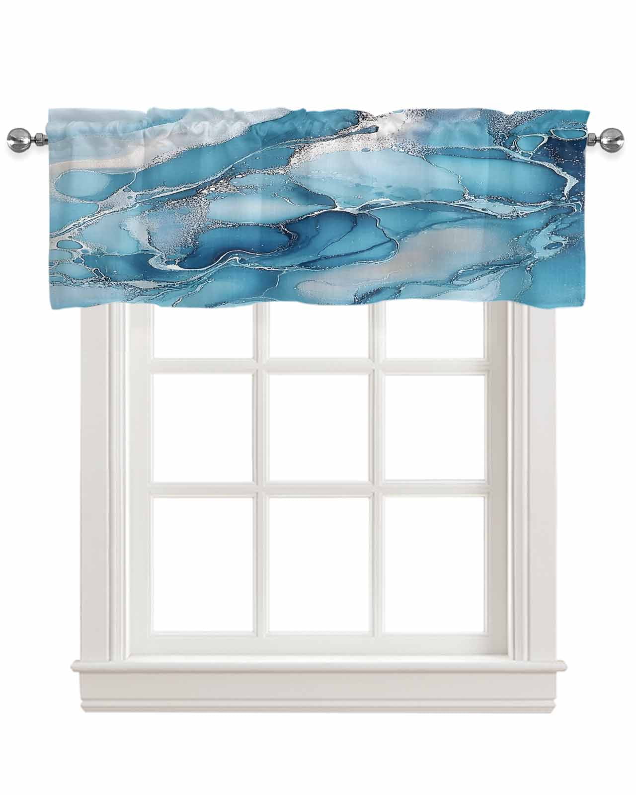 Blue Marble Abstract Kitchen Valances for Windows Farmhouse Linen ...