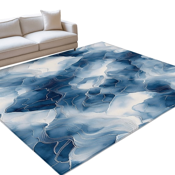 Blue Marble Abstract Washable Rug 3x5 Area Rug for Living Room Bedroom ...