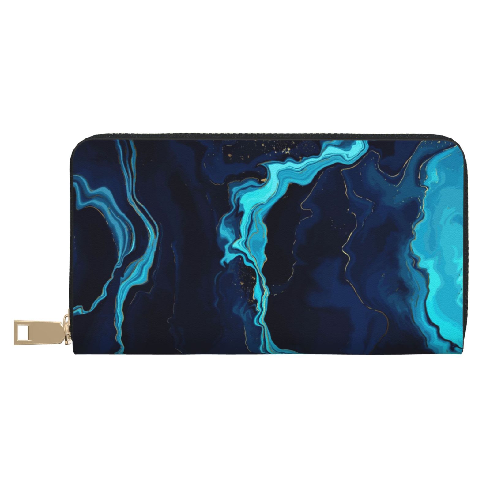 Blue Marble And Gold Wallet Women, Leather Bifold Multi Card Wallet ...