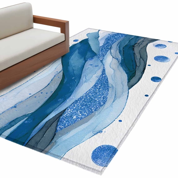 Blue Marble Area Rug 3x5 Washable Rug Non Slip Modern Gradient Abstract ...