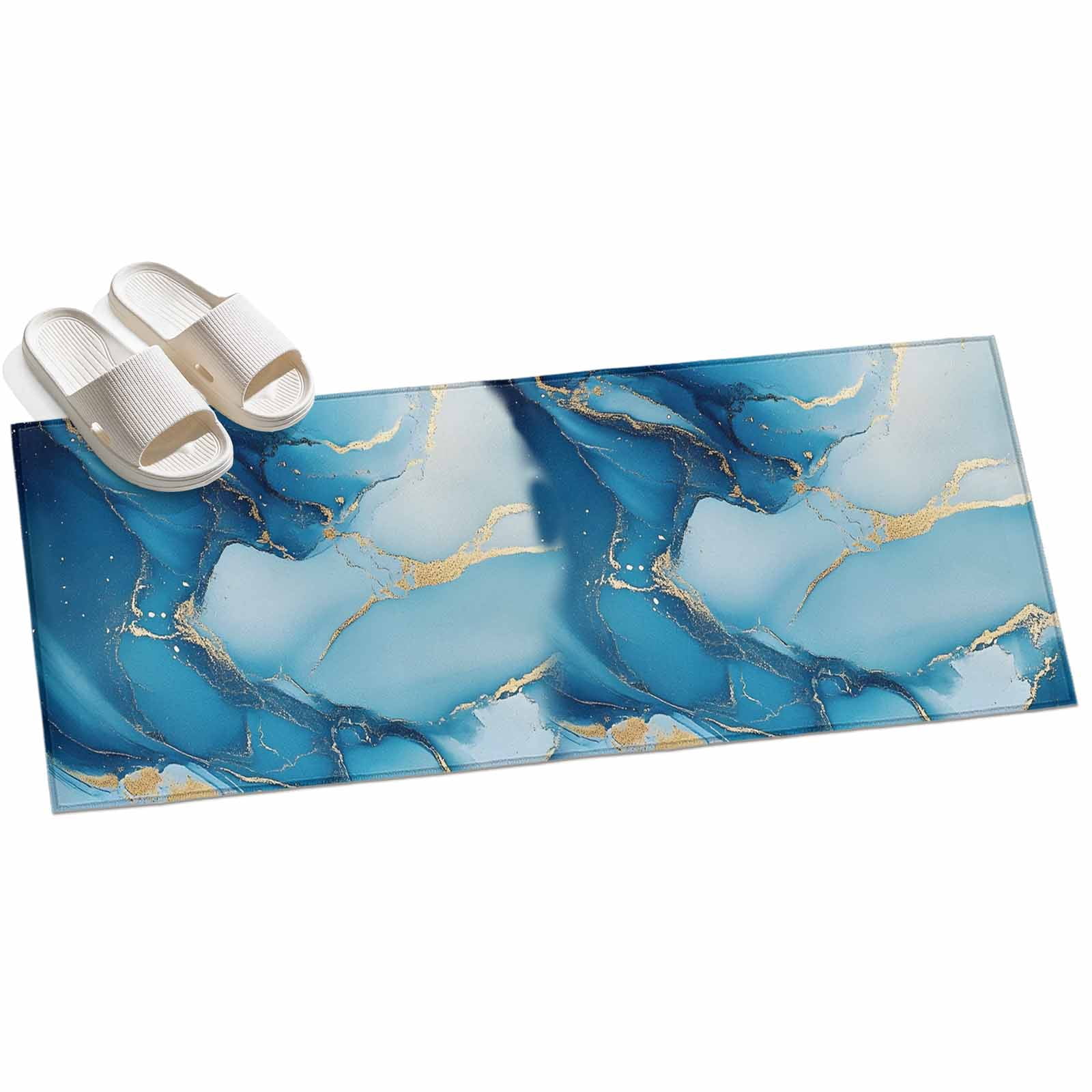 Blue Marble Area Rug, Gold Cracks Texture Rock Modern Abstract Art Non ...