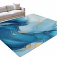 Blue Marble Area Rug, Gold Cracks Texture Rock Modern Abstract Art Non ...