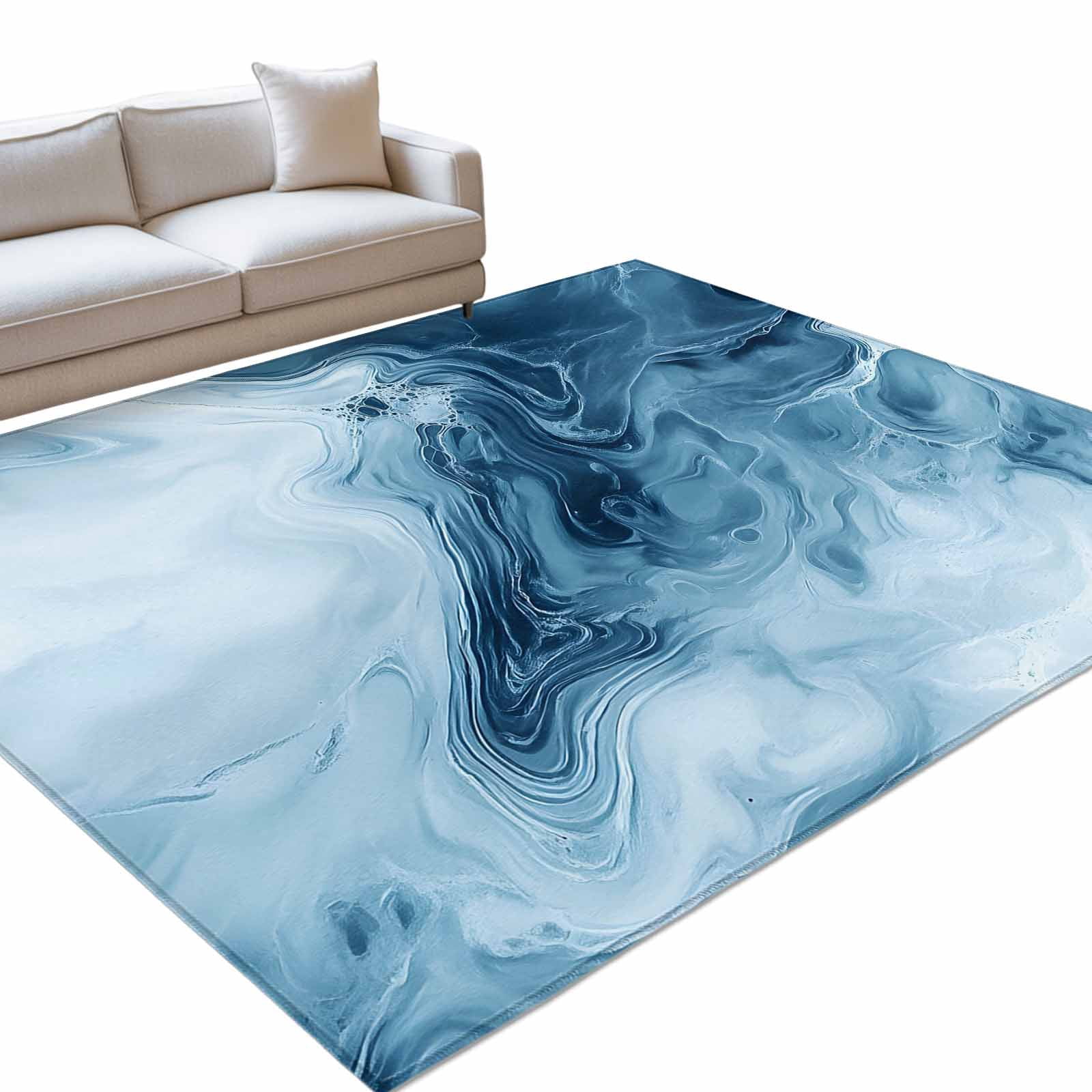 Blue Marble Area Rug, Modern Abstract Art Cloud Beach Wave Lines Stripe ...