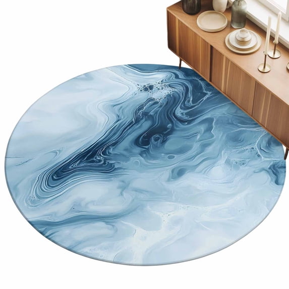 Blue Marble Area Rug, Modern Abstract Art Cloud Beach Wave Lines Stripe ...