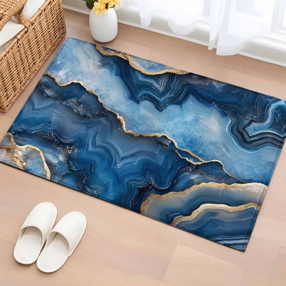 Blue Marble Bathroom Mats 2x3 FT,Non Slip Small Kitchen Mat ...