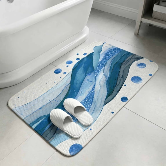Blue Marble Bathroom Rugs Non Slip Washable Bath Mat Absorbent Front ...