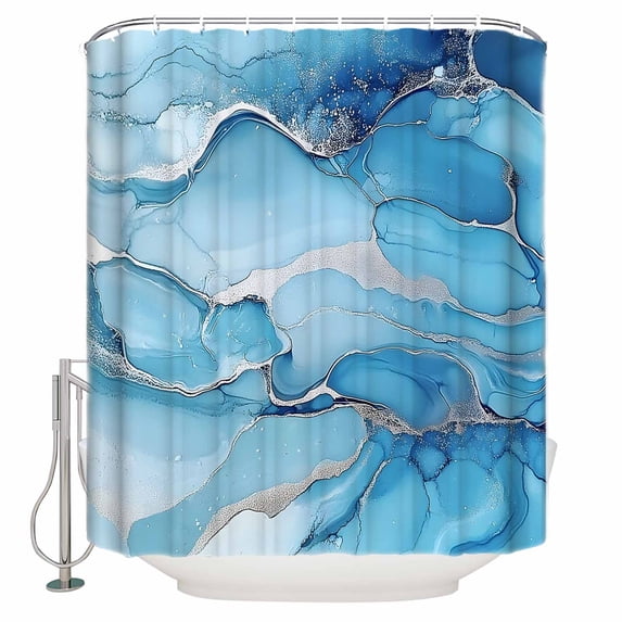 Blue Marble Bathroom Shower Curtains with 12 Hooks Polyester Waterproof ...