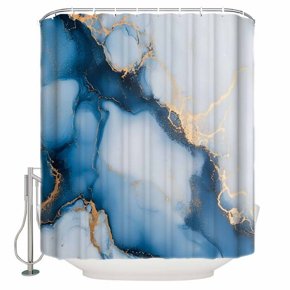 Blue Marble Bathroom Shower Curtains with 12 Hooks Polyester Waterproof ...