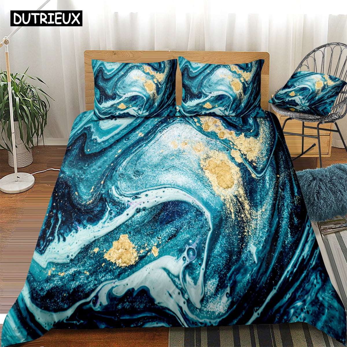 Blue Marble Bedding Set Marble Texture Duvet Cover Set Blue Bed Lin ...