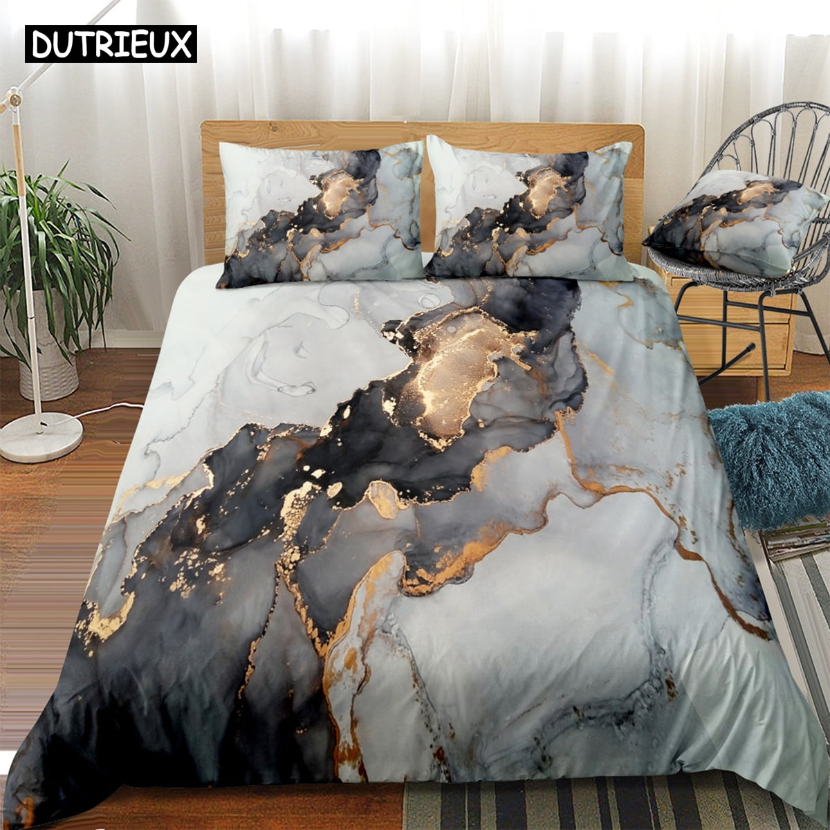 Blue Marble Bedding Set Marble Texture Duvet Cover Set Blue Bed Lin ...
