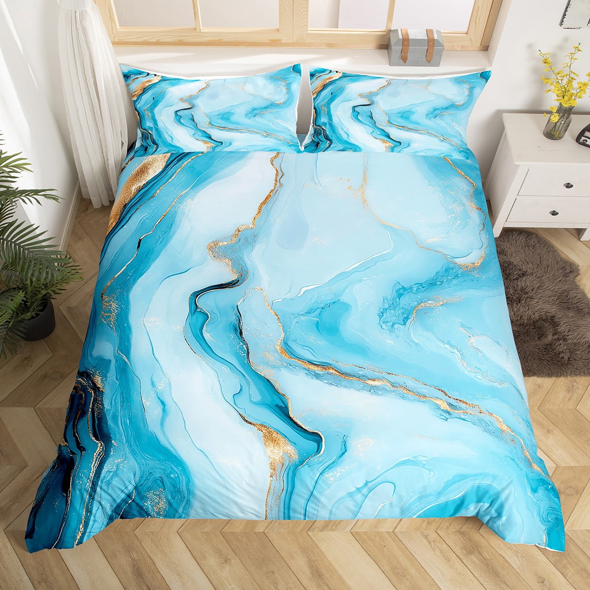 Blue Marble Bedding Set Teens Bedroom Decor,Bronzing Marbling Twin ...