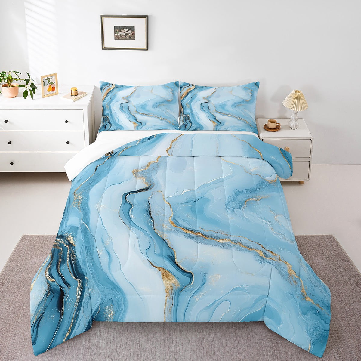 Blue Marble Bedding Sets Teens Bedroom Decor,Bronzing Marbling Toddler ...