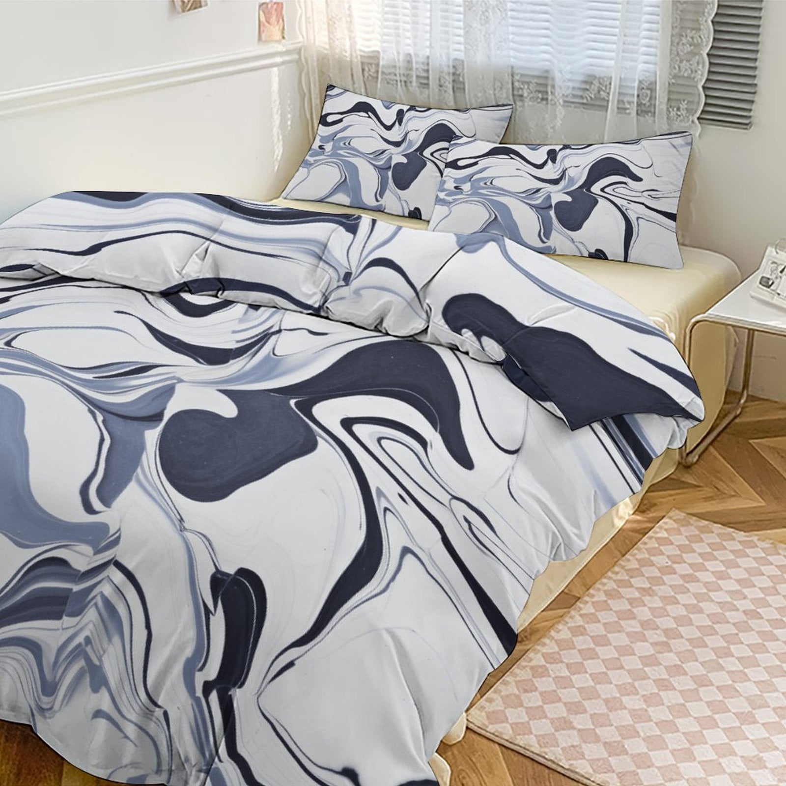 Blue Marble Bedding Sets Twin Duvet Cover 3 Piece Cute Bed Set for Boys ...