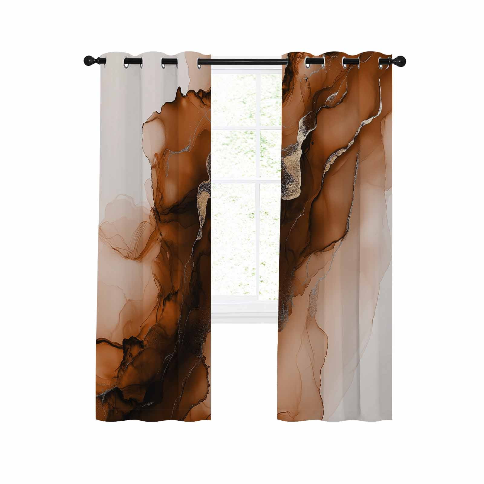 Blue Marble Blackout Curtains 45 Inches Long for Bedroom, Modern Ombre ...