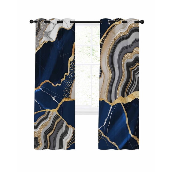 Blue Marble Blackout Curtains 72 Inches Long for Bedroom, Grey Gold ...
