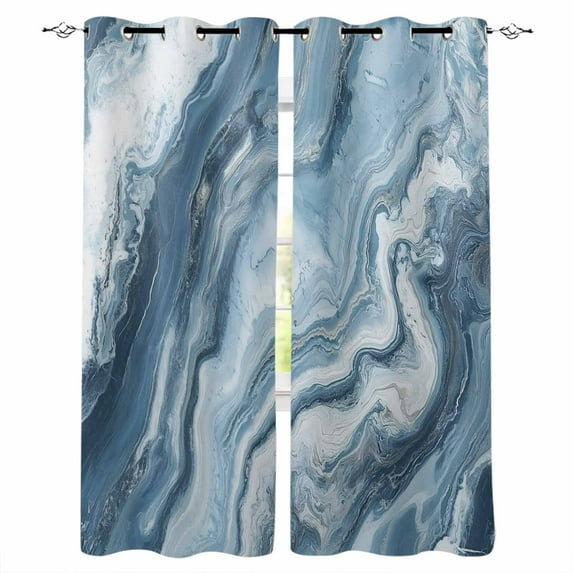 Blue Marble Blackout Curtains 84 Inches Long, Abstract Ink Painting Art ...