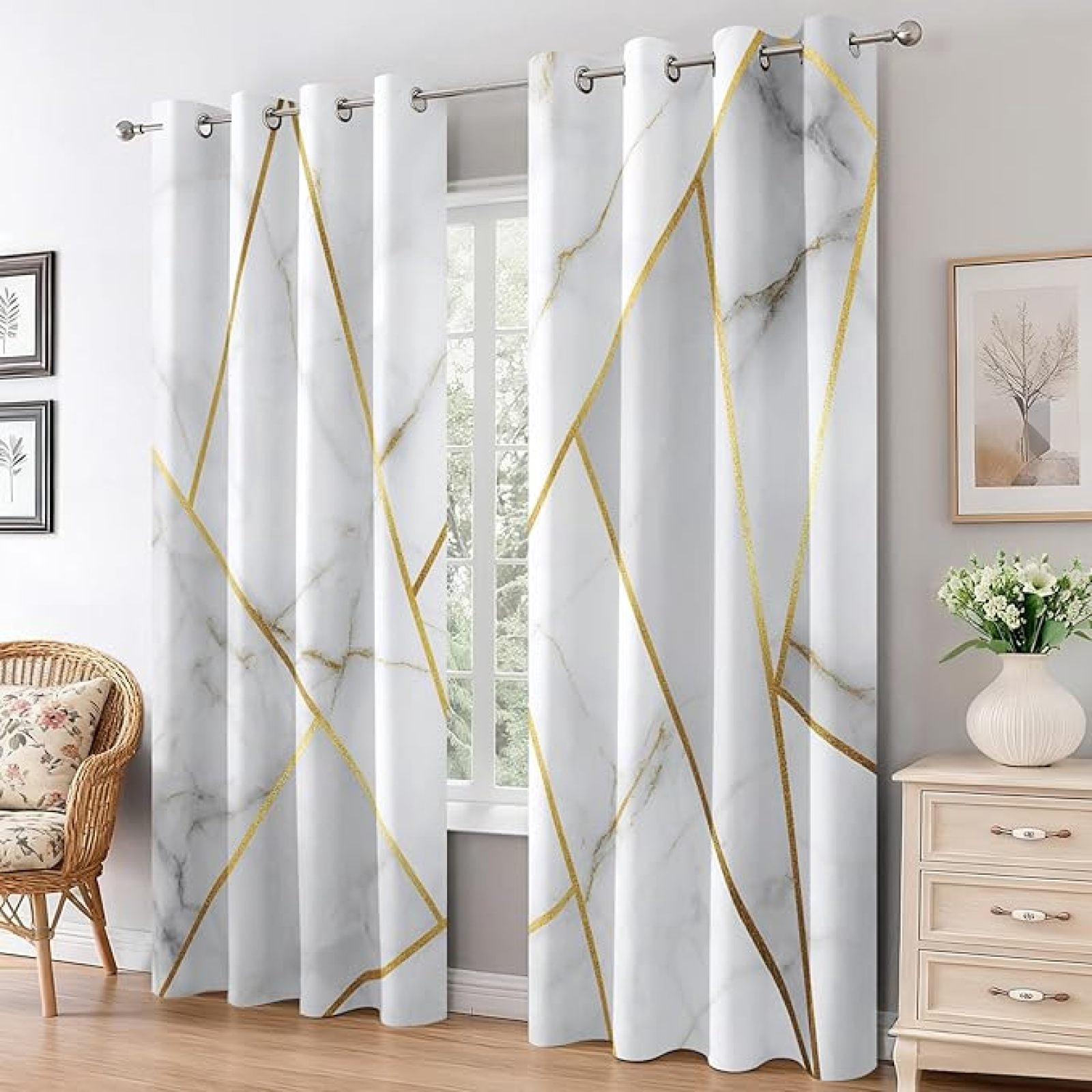 Blue Marble Blackout Curtains for Bedroom, Thermal Modern Abstract ...