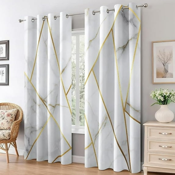 Blue Marble Blackout Curtains for Bedroom, Thermal Modern Abstract ...