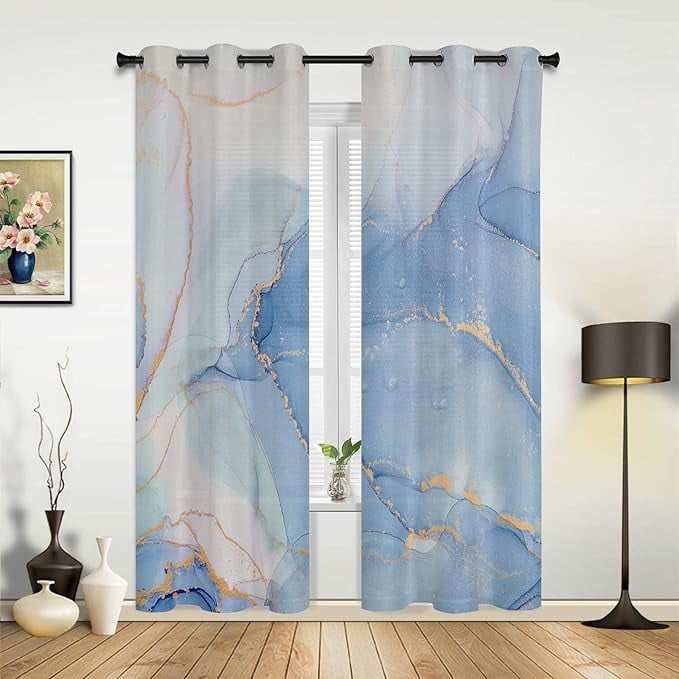 Blue Marble Blackout Curtains, Modern Art Grommet Thermal Insulated ...