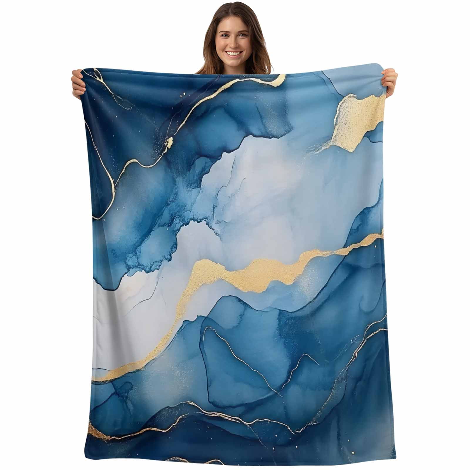 Blue Marble Blanket Soft Cozy Warm Throw Blanket for Couch, Plush Fuzzy ...